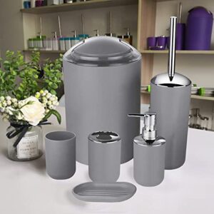 #h99E5R 6 Piece Bathroom Accessory Set with Soap Dispenser Pump Toothbrush Holder Toilet Brush Trash Cantumbler and Soap Dish