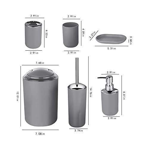 #h99E5R 6 Piece Bathroom Accessory Set with Soap Dispenser Pump Toothbrush Holder Toilet Brush Trash Cantumbler and Soap Dish