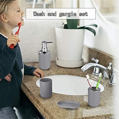 #h99E5R 6 Piece Bathroom Accessory Set with Soap Dispenser Pump Toothbrush Holder Toilet Brush Trash Cantumbler and Soap Dish