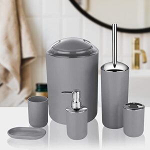 #h99E5R 6 Piece Bathroom Accessory Set with Soap Dispenser Pump Toothbrush Holder Toilet Brush Trash Cantumbler and Soap Dish