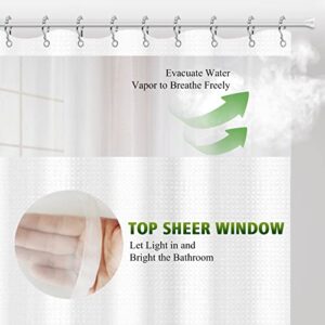 Shower Curtain Set with Snap-in Fabric Liner, Heavyweight Waffle Weave Bathroom Shower Curtains Hotel Style with See Through Top Window, 12 Metal Hooks, Waterproof & Machine Washable(72"x72", Leaf)