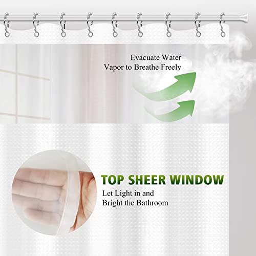 Shower Curtain Set with Snap-in Fabric Liner, Heavyweight Waffle Weave Bathroom Shower Curtains Hotel Style with See Through Top Window, 12 Metal Hooks, Waterproof & Machine Washable(72"x72", Leaf)