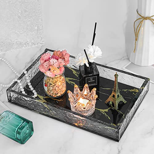 SVUASAN Perfume Tray, Bathroom Counter Rectangle Acrylic Vanity Decorative Tray, Dresser Makeup Tray for Cosmetics Organizer Storage, Marbling Serving Tray for Coffee Table