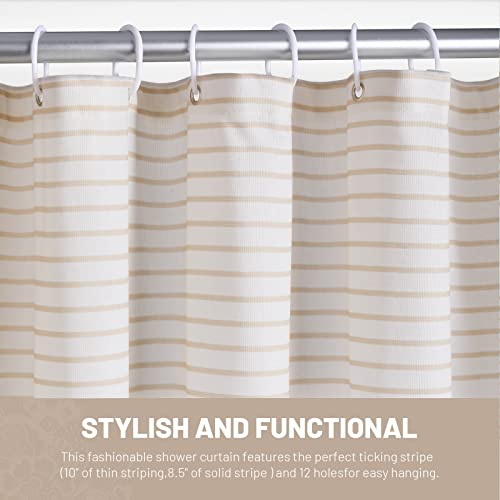 Awellife Boho Beige Shower Curtain for Bathroom Stripe Knotted-Tassel Shower Curtain 72 X 72 Inches Natural Linen