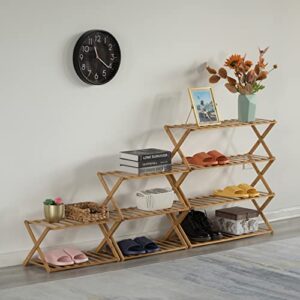 Basicwise Bamboo Foldable Shoe Rack, Free Standing Shoe Organizer Storage Rack (4 Tier), Natural (QI004329.4)