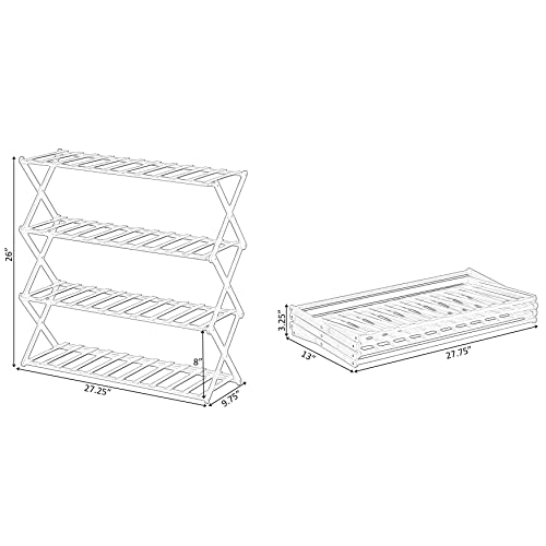 Basicwise Bamboo Foldable Shoe Rack, Free Standing Shoe Organizer Storage Rack (4 Tier), Natural (QI004329.4)