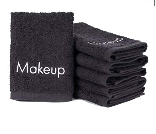 Embroidered Black Makeup Washcloth Set of 6, 13X13, 100% Cotton