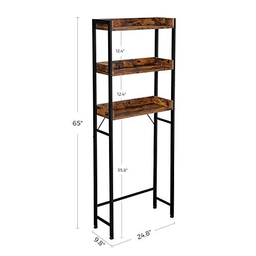 VASAGLE Over The Toilet Storage, 3-Tier Bathroom Storage Shelf, Over Toilet Bathroom Organizer, Rustic Brown and Black UBTS002B01