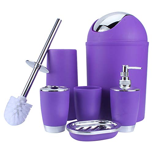 GOTOTOP Bathroom Sets Accessories 6PCS Includes Toothbrush Holder,Waste Bin,Soap Dish,Toilet Brush,Rinse Cup Sprayer Bottle,Purple