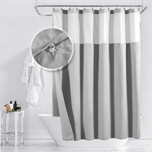 barossa design cotton blend waffle weave shower curtain with snap-in fabric liner, hotel luxury spa, mesh window top, machine washable, lake wanaka gray, 71x72 inches