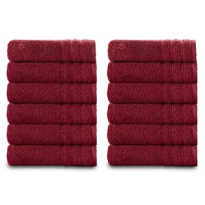 cotton craft washcloths - 12 pack super zero twist facecloths -13x13-100% cotton baby wash cloths - ultra soft absorbent everyday luxury bathroom kitchen spa gym pool camp dorm - easy care - garnet