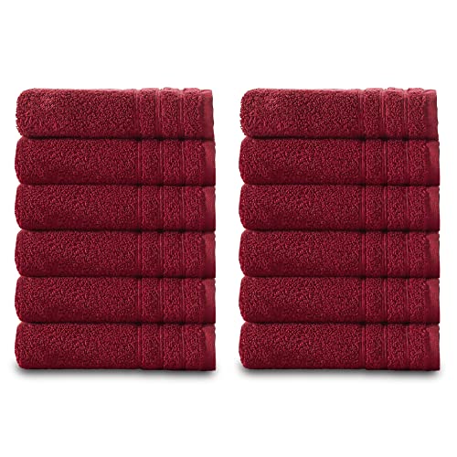 COTTON CRAFT Washcloths - 12 Pack Super Zero Twist Facecloths -13x13-100% Cotton Baby Wash Cloths - Ultra Soft Absorbent Everyday Luxury Bathroom Kitchen Spa Gym Pool Camp Dorm - Easy Care - Garnet