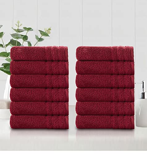 COTTON CRAFT Washcloths - 12 Pack Super Zero Twist Facecloths -13x13-100% Cotton Baby Wash Cloths - Ultra Soft Absorbent Everyday Luxury Bathroom Kitchen Spa Gym Pool Camp Dorm - Easy Care - Garnet