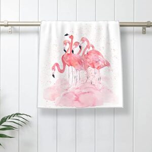 Watercolor Pink Flamingos Painting Splash Soft Absorbent Guest Hand Towels Multipurpose for Bathroom, Gym, Hotel and Spa (27.5 x16 Inches)