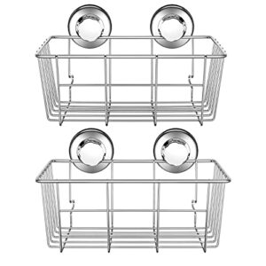 sanno suction cup shower caddy,bathroom caddies adhesive pads deep large basket shelf,bath organizer kitchen storage basket for gel holder shampoo, conditioner -2 pack