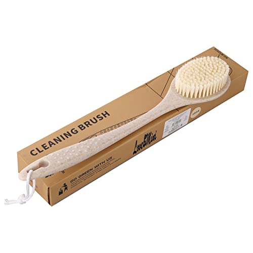 Love&Mini Bath Brush Back Scrubber Soft Shower Body Brush with Natural Wheat Straw Handle (Nordic Beige)