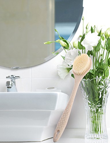 Love&Mini Bath Brush Back Scrubber Soft Shower Body Brush with Natural Wheat Straw Handle (Nordic Beige)