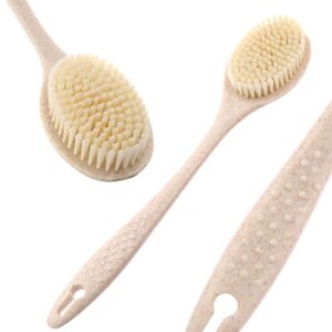 Love&Mini Bath Brush Back Scrubber Soft Shower Body Brush with Natural Wheat Straw Handle (Nordic Beige)