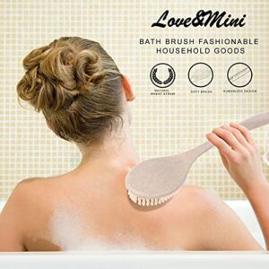 Love&Mini Bath Brush Back Scrubber Soft Shower Body Brush with Natural Wheat Straw Handle (Nordic Beige)