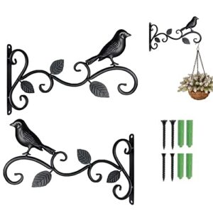 2 packs 12.2’’ black hanging plants bracket wall mounted hangers, heavy duty wrought iron rustic hook for hanging flower pots baskets bird feeder wind chime fence lanterns outdoor indoor lawn garden