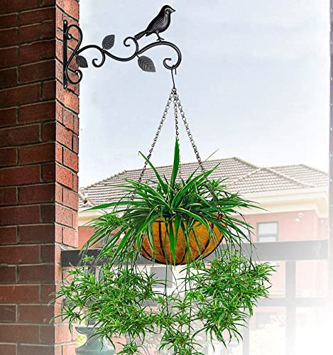 2 Packs 12.2’’ Black Hanging Plants Bracket Wall Mounted Hangers, Heavy Duty Wrought Iron Rustic Hook for Hanging Flower Pots Baskets Bird Feeder Wind Chime Fence Lanterns Outdoor Indoor Lawn Garden