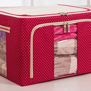 JJMG Stackable Polka Dots Oxford Cloth Steel Frame Shelf Quilt Clothing Blanket Pillow Shoe Storage Box Holder Container Organizer See-Through Window Double Zipper Folding- Red 66L 20"x16"x13" (2)