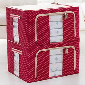 JJMG Stackable Polka Dots Oxford Cloth Steel Frame Shelf Quilt Clothing Blanket Pillow Shoe Storage Box Holder Container Organizer See-Through Window Double Zipper Folding- Red 66L 20"x16"x13" (2)