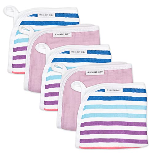 HonestBaby Organic Cotton Triple-Layer Woven Wash Cloths Multipack, Rainbow Stripe, One Size