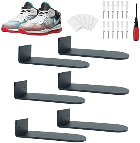 JEHUPA Floating Shoe Rack Display - Set of 6 Clear Display Wall Mount, Acrylic for Displaying Your Sneakers (Black Color)