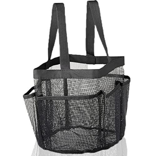 FAJYAZ Shower Caddy Basket For College Dorm Essentials For Guys, Bathroom Caddy With 8-Pocket Large Capacity, Shower Bag For Beach, Swimming, Gym (Black)