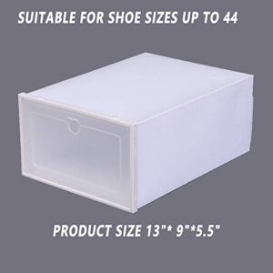 Shoe Box Organizer, Clear Flodable Shoe Storage Box with Lids Drop Front Sneaker Cases for Men Stackable Shoe Container Organizer for Entryway Bedroom Closets, Fits Men's Size 12, Pack of 12 (White)