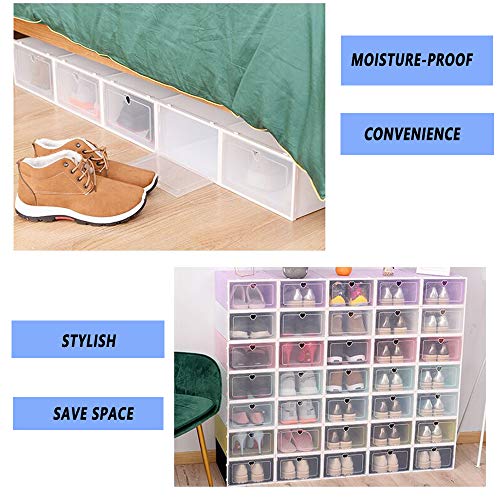 Shoe Box Organizer, Clear Flodable Shoe Storage Box with Lids Drop Front Sneaker Cases for Men Stackable Shoe Container Organizer for Entryway Bedroom Closets, Fits Men's Size 12, Pack of 12 (White)