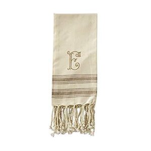 mud pie e initial turkish towel, cream, one size