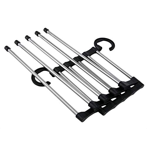 Takefuns 5 in 1 Stainless Steel Multifunction Retractable Hanger Pants Trouser Organizer,Clothes Hangers Storage Stacker Rack Holder for Wardrobe