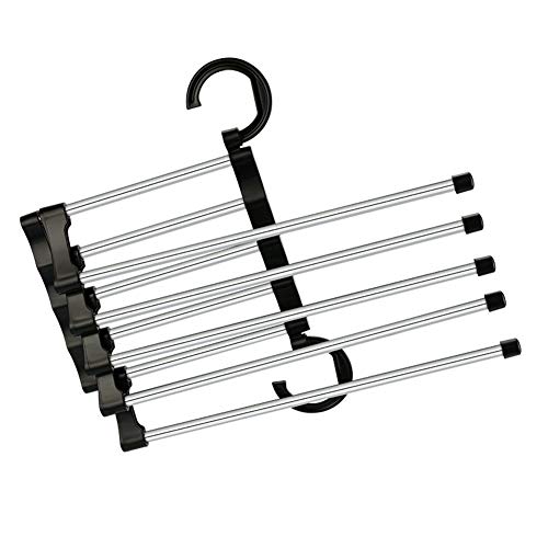 Takefuns 5 in 1 Stainless Steel Multifunction Retractable Hanger Pants Trouser Organizer,Clothes Hangers Storage Stacker Rack Holder for Wardrobe