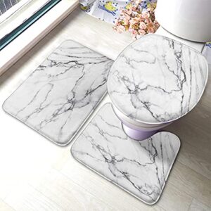 wondertify white marble bathroom antiskid pad luxury smooth soft monochrome wave 3 pieces bathroom rugs set, bath mat+contour+toilet lid cover black gray shade