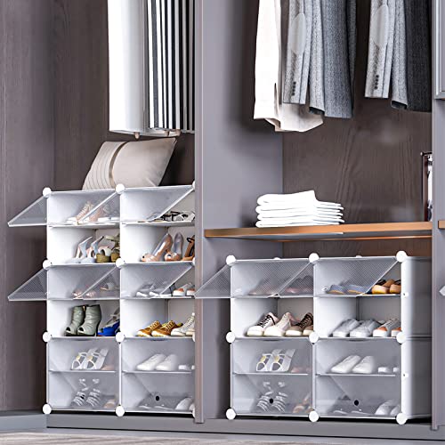 UNZIPE Shoe Rack Storage Cabinet 40 Pairs Plastic Freestanding Shoe Organizer Plastic Cube Storage Shelves for Closet Entryway Hallway Bedroom or Garage, White