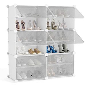 UNZIPE Shoe Rack Storage Cabinet 40 Pairs Plastic Freestanding Shoe Organizer Plastic Cube Storage Shelves for Closet Entryway Hallway Bedroom or Garage, White