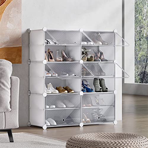 UNZIPE Shoe Rack Storage Cabinet 40 Pairs Plastic Freestanding Shoe Organizer Plastic Cube Storage Shelves for Closet Entryway Hallway Bedroom or Garage, White