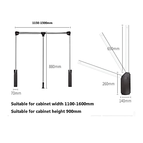 Large Wardrobe/Closet Lifter/Drop-Down Rail, Adjustable Width Hanger, Saving Space, Suitable for Wardrobe Width (110-160cm) (Size : 1150-1500mm)