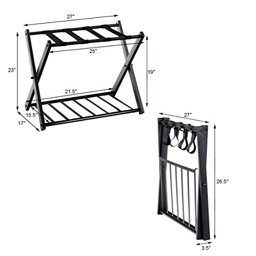 Tangkula Luggage Rack (Set of 3), Folding Metal Suitcase Luggage Stand, Double Tiers Luggage Holder with Shoe Shelf, Luggage Stand for Bedroom, Guest Room, Hotel