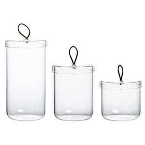 premium glass apothecary jars for cotton with handle | apothecary jars bathroom | set of 3 | glass jar with lid for laundry room storage, bathroom canisters, mason jar bathroom accessories set