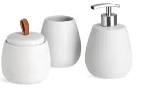 Ruoxian Bathroom Accessories Resin White Marble Finishing Water Shape soap Dispenser , Tumbler , Cotton Swab Jar New Combination Set of 3 , Bathroom Organization, Bathroom Accessory Set