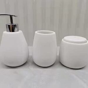 Ruoxian Bathroom Accessories Resin White Marble Finishing Water Shape soap Dispenser , Tumbler , Cotton Swab Jar New Combination Set of 3 , Bathroom Organization, Bathroom Accessory Set