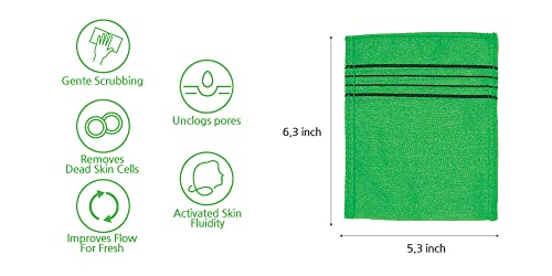 IFUNID Korean exfoliating Washcloths Mitt for shower scrubber bathroom towel 100% Viscose rayon scrub for bodyshower- 7pcs Small Towels Mini Green SET