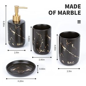 BREIS Bathroom Accessories Set, 4 Pcs Complete Marble Bathroom Accessory Modern Decor Countertop Organizer Toothbrush Holder Lotion Dispenser Soap Dish Tumbler (Black)