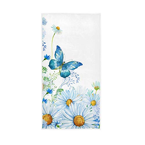 MERRYSUGAR Hand Towel Butterfly Daisy Vintage Soft Highly Absorbent Face Towel Dish Towel Bathroom Towels 30X15 inch Towels for Gym,Yoga,Kitchen and Bath