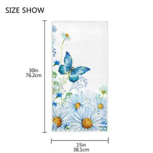 MERRYSUGAR Hand Towel Butterfly Daisy Vintage Soft Highly Absorbent Face Towel Dish Towel Bathroom Towels 30X15 inch Towels for Gym,Yoga,Kitchen and Bath