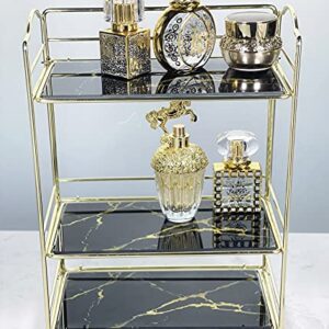 Simmer Stone 3 Tier Makeup Perfume Organizer Shelf, Cosmetic Storage Corner Shelf with Removable Glass Tray, Wire Vanity Organizer Rack for Dresser, Countertop, Bathroom and More (Gold)