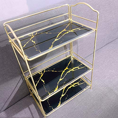 Simmer Stone 3 Tier Makeup Perfume Organizer Shelf, Cosmetic Storage Corner Shelf with Removable Glass Tray, Wire Vanity Organizer Rack for Dresser, Countertop, Bathroom and More (Gold)